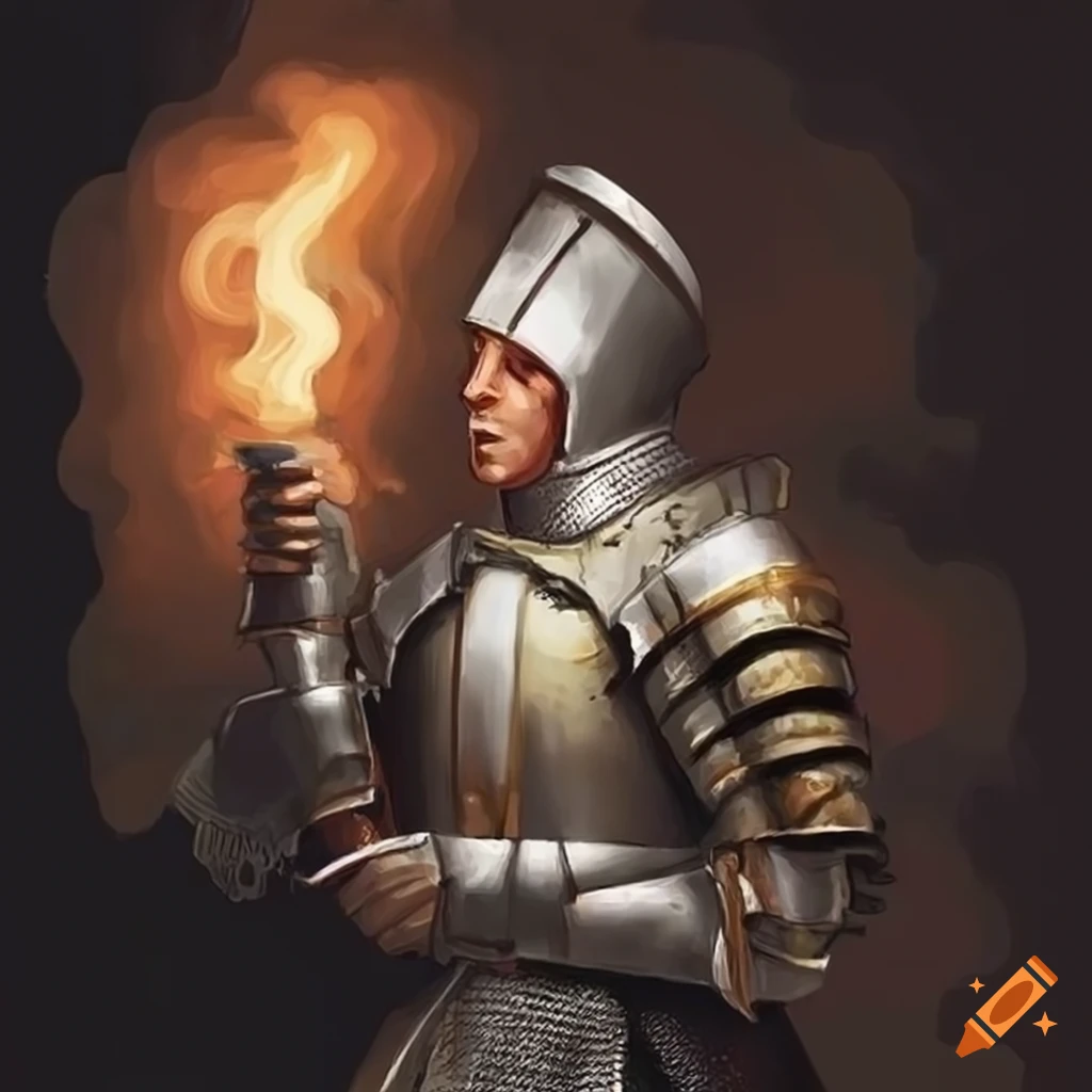 Humorous image of a medieval knight smoking from a bong on Craiyon