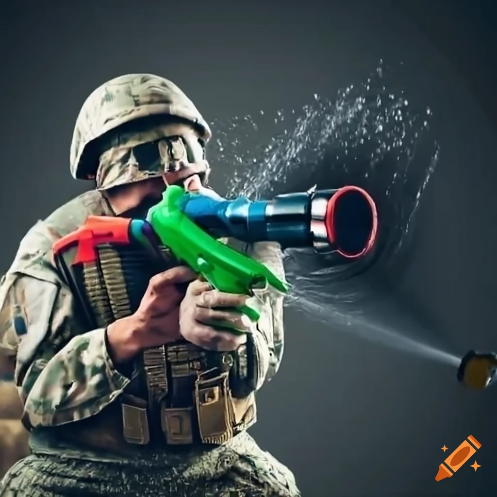 Veteran having fun with a water gun