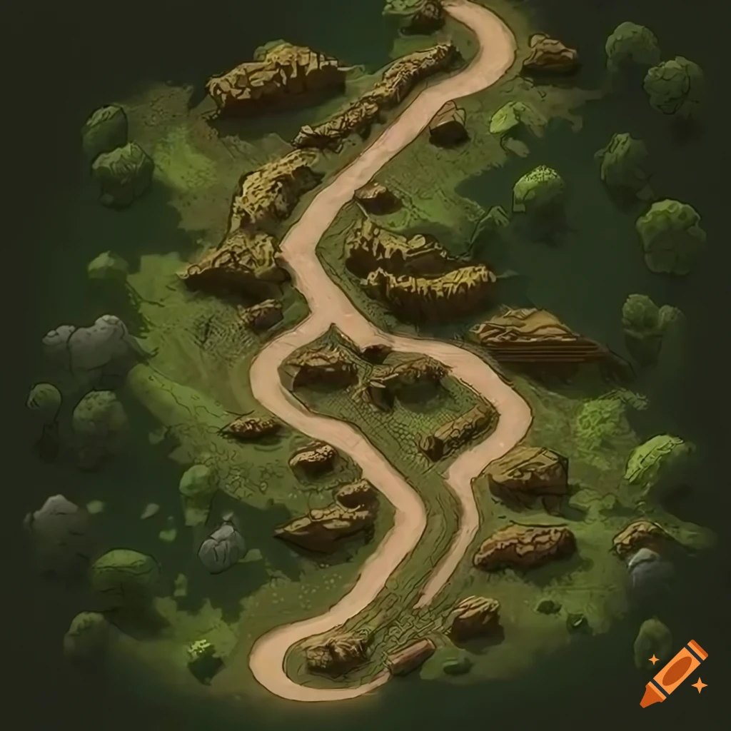 Top-down aerial view of a fantasy game map with mountain landscape on Craiyon