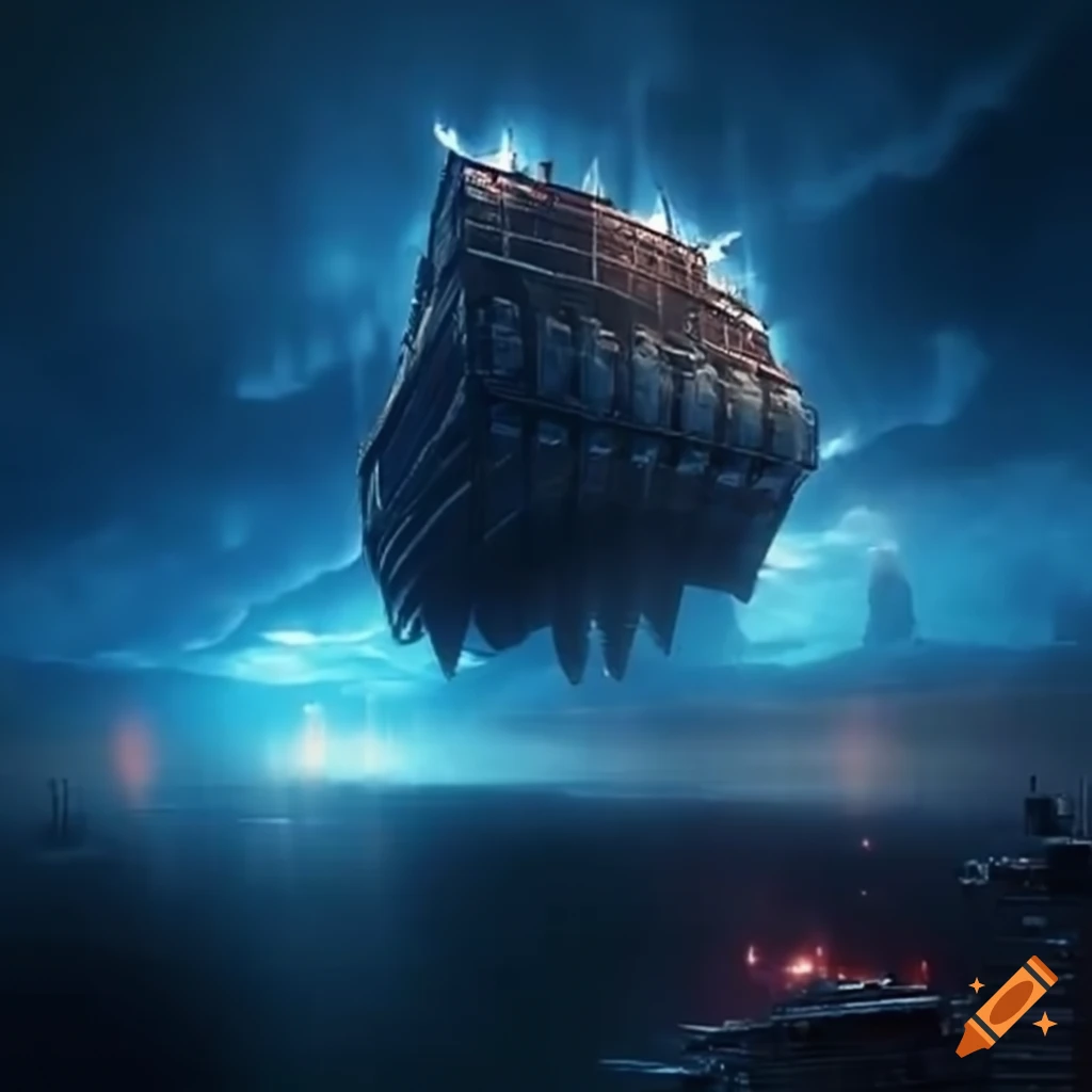 Art of a massive generation ship in the sky