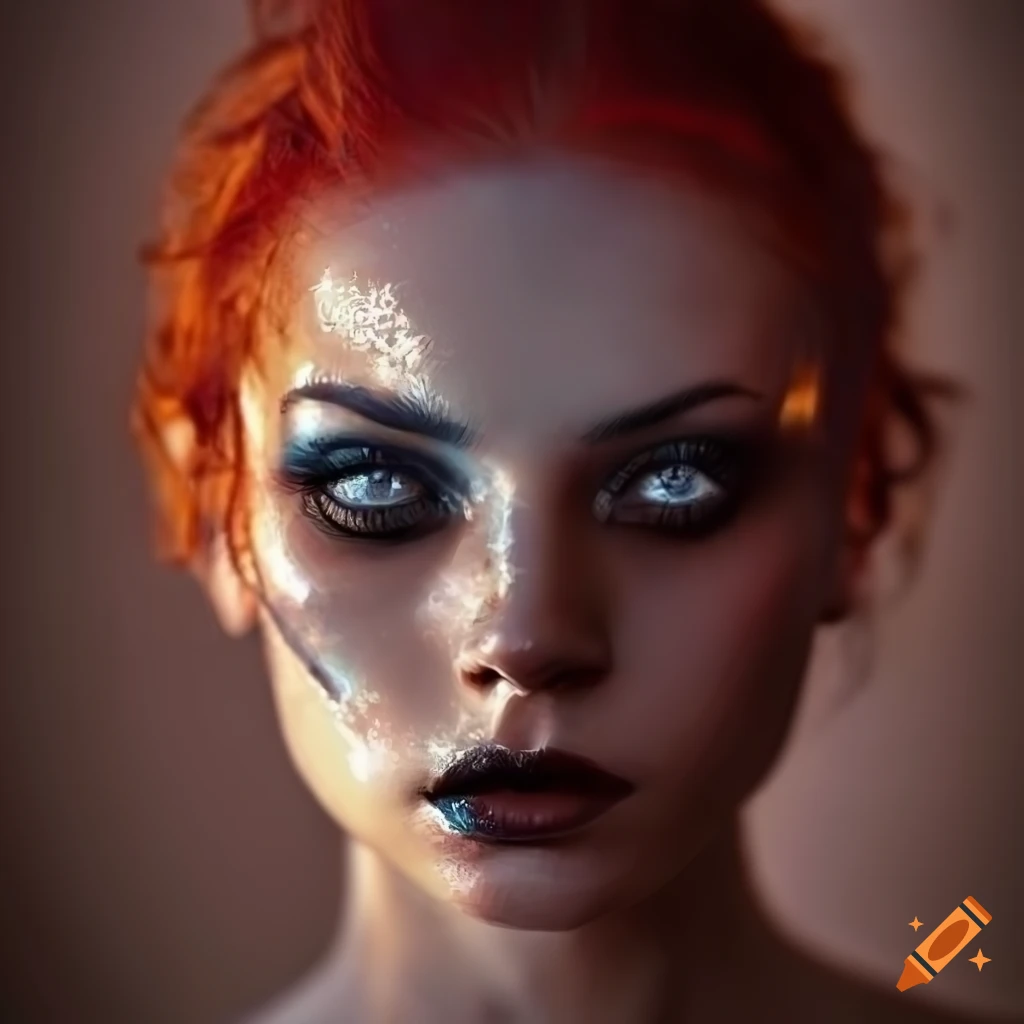 Dramatic portrait of a woman with red hair on Craiyon