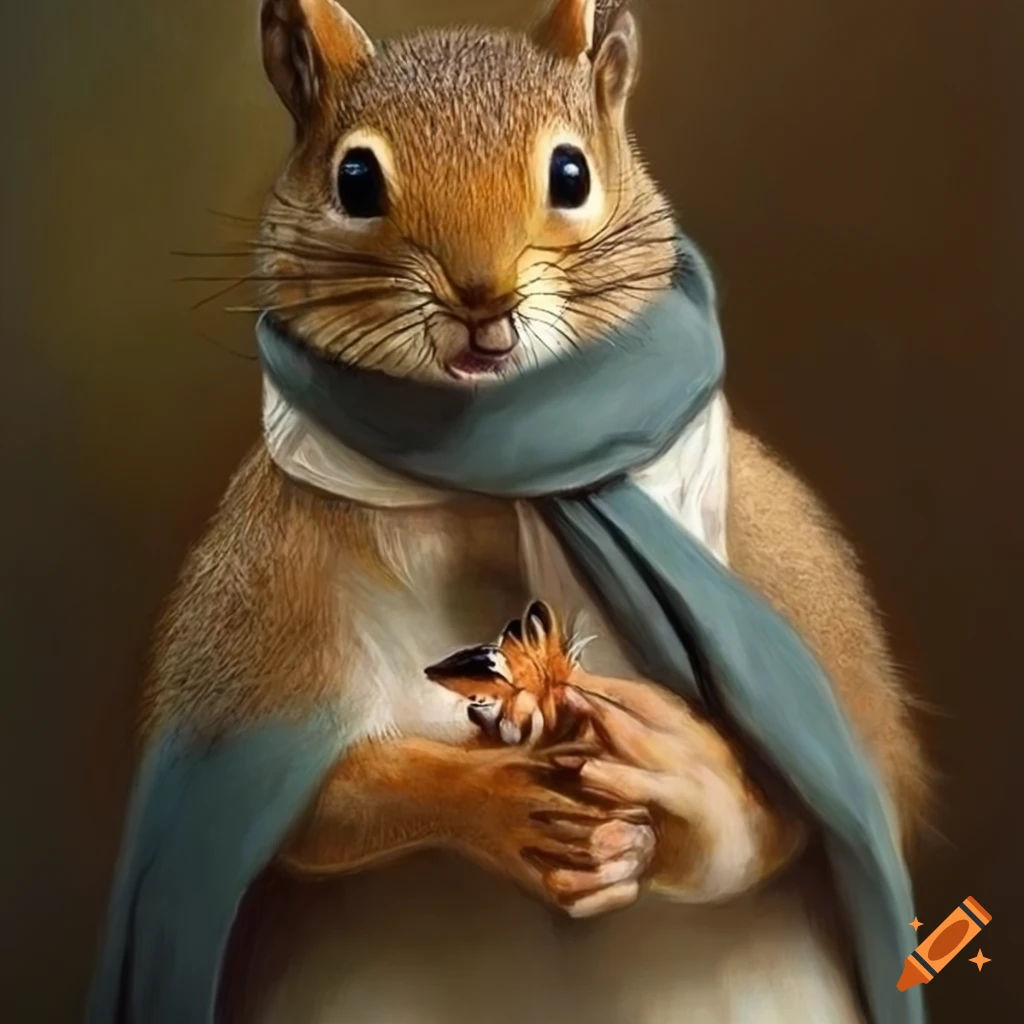 Oil painting of a squirrel holding a butterfly on Craiyon