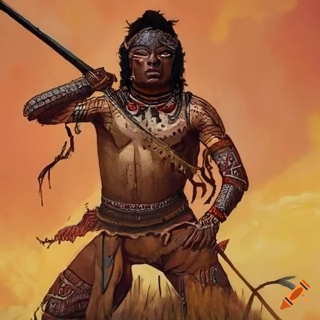 Khoisan warrior in plate armor inspired by Khoisan art on Craiyon
