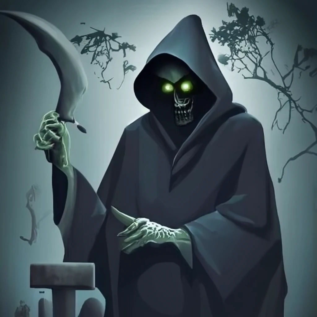Image of a grim reaper in a graveyard