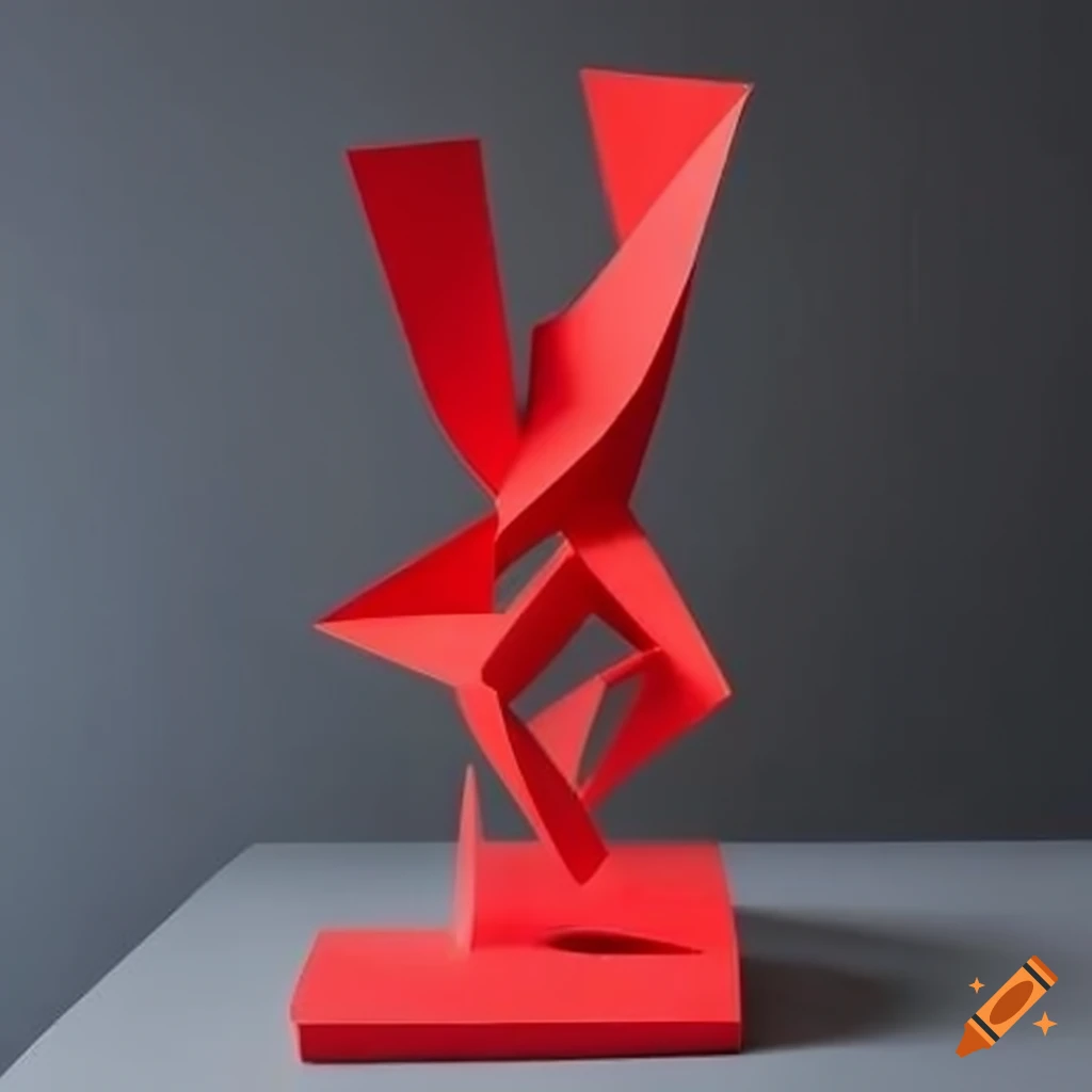 Vibrant red geometric sculpture on Craiyon