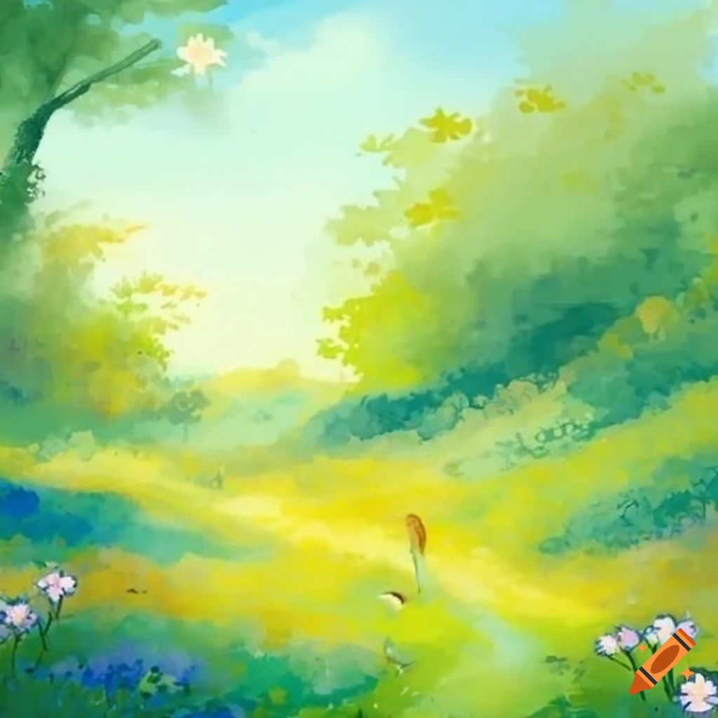 Watercolor meadow for a storybook