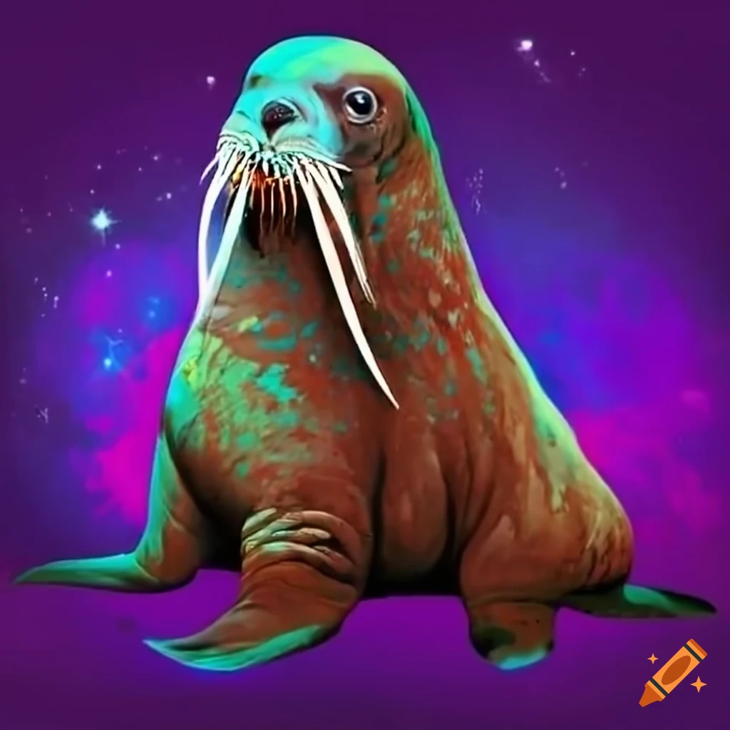 Ninja walrus looking at phone on Craiyon