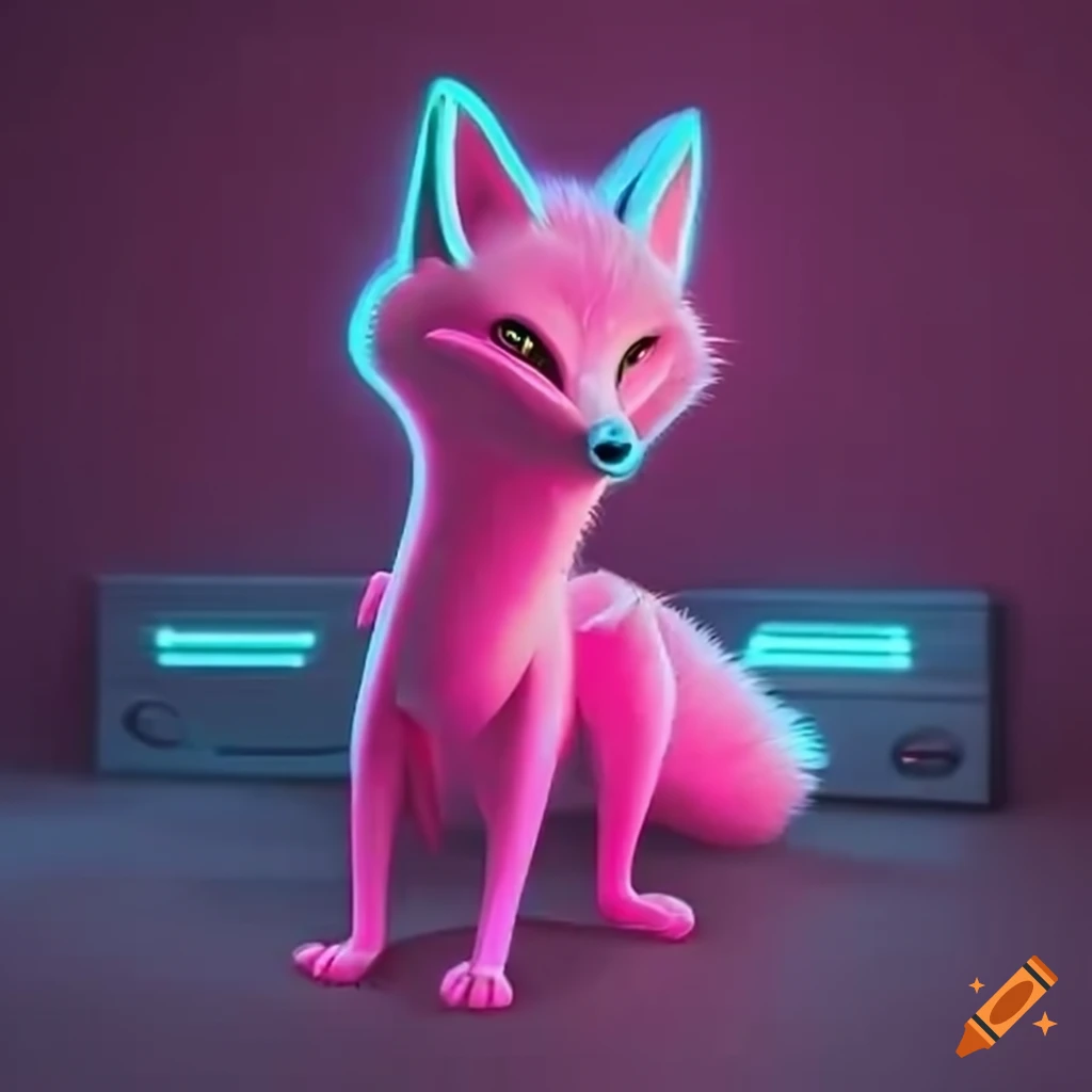 Neon pink fox in motion on Craiyon