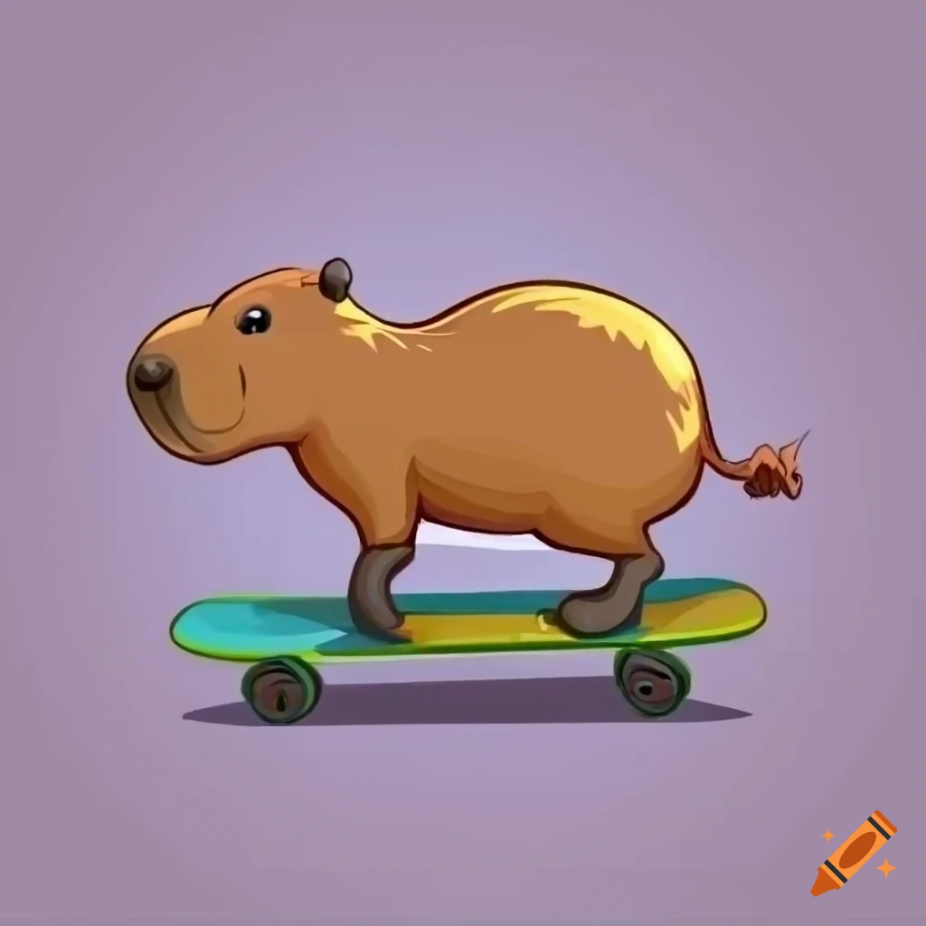 Cartoon capybara riding a skateboard on Craiyon