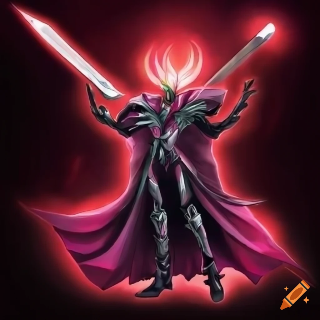 Illustration of an evil magician with a sword and red magic effects on ...