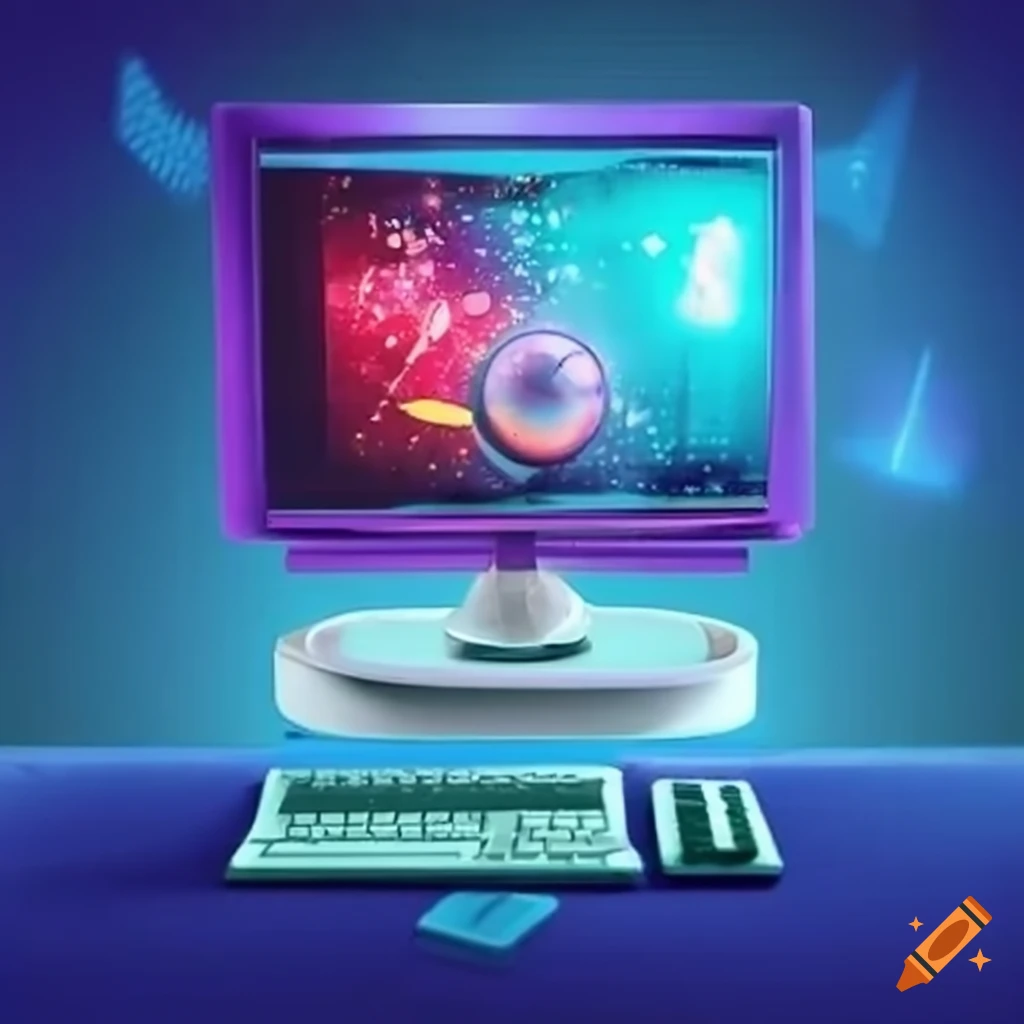 Computer party with colorful lights and music on Craiyon