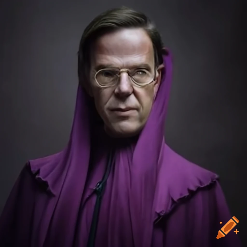 Ultra realistic portrayal of mark rutte as a wicked sorcerer