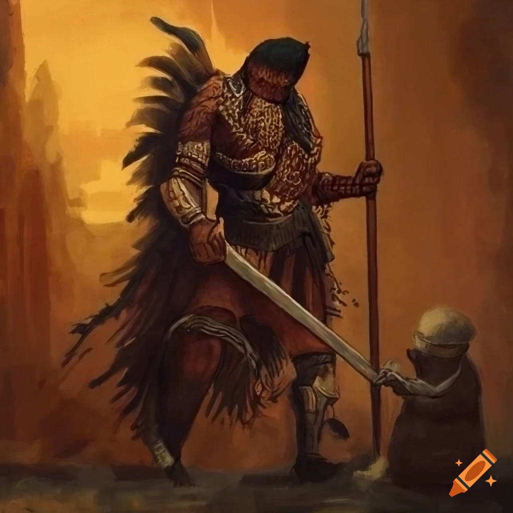 Khoisan warrior in plate armor inspired by khoisan art on Craiyon