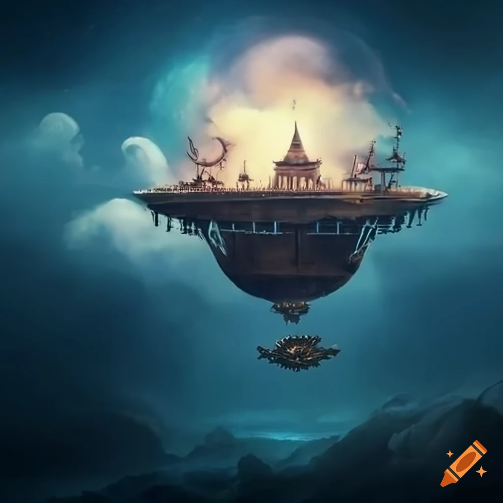 Poster of a floating fortress in the Etherium on Craiyon