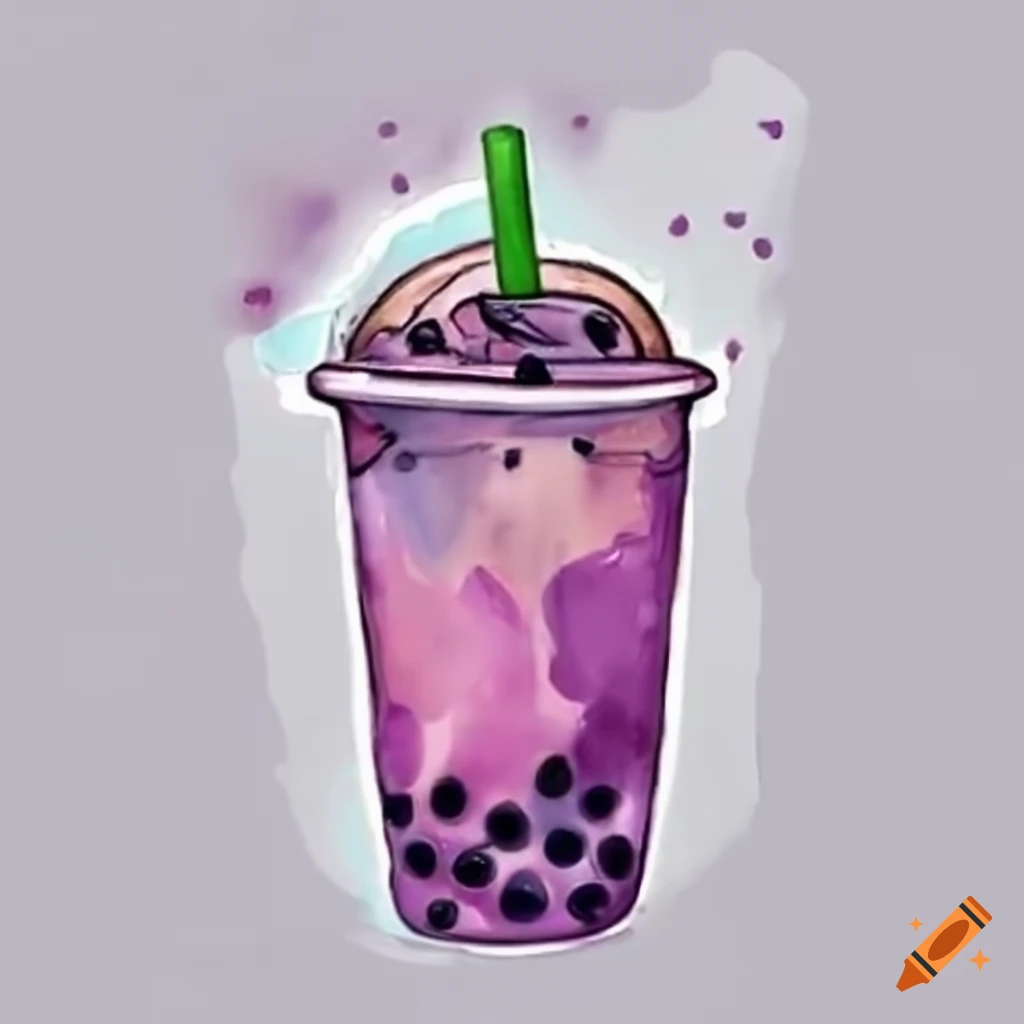 Boba tea in a plastic cup with taro and oreos on Craiyon