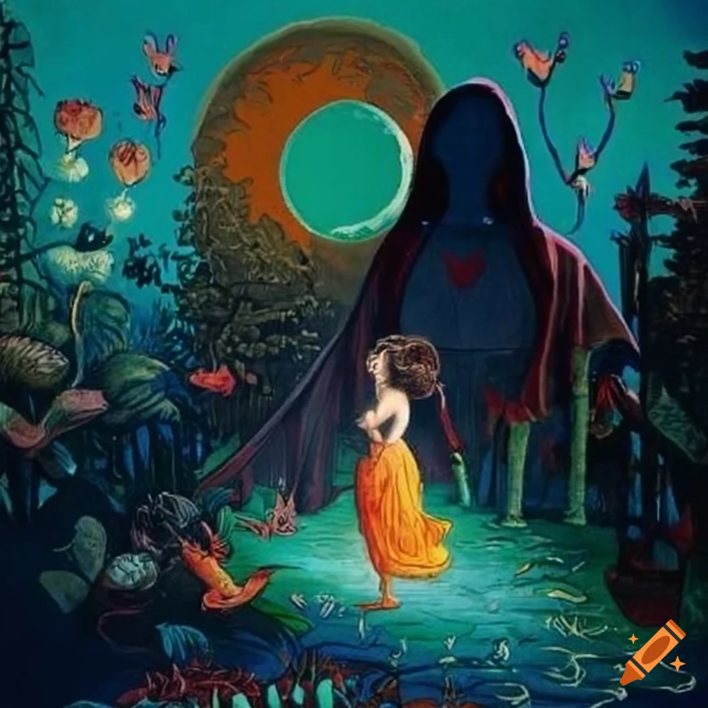 Illustration of a curandera in a peacock cloak from a russian folk tale ...