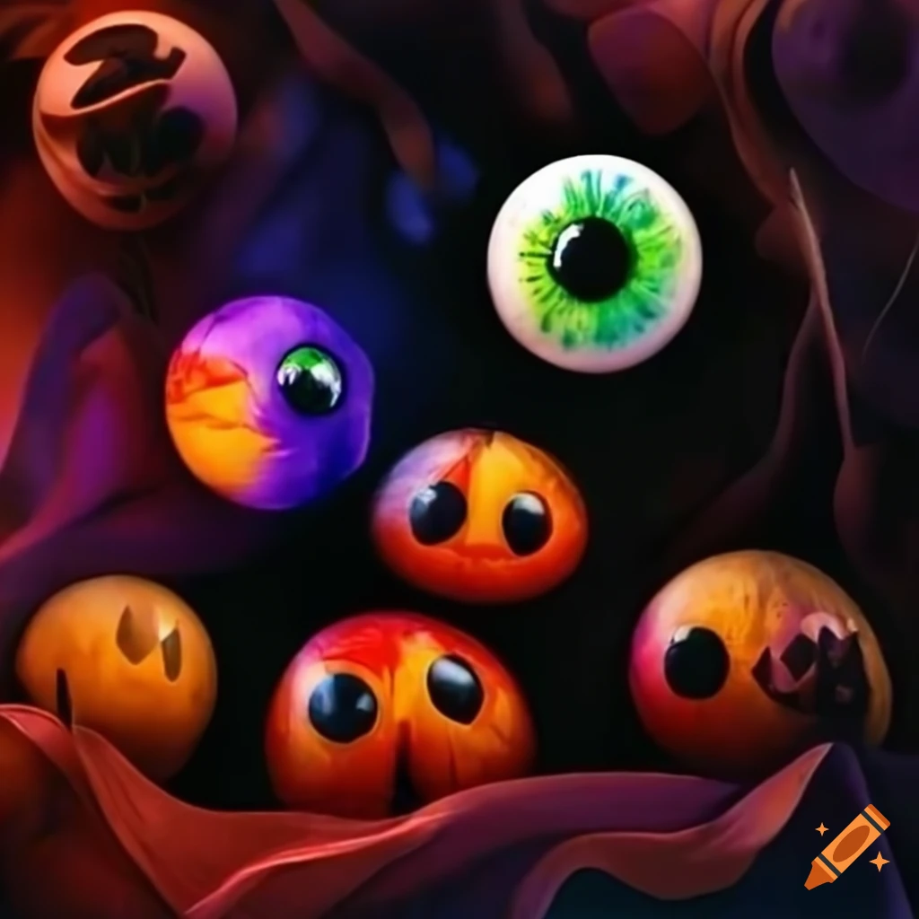 Spooky halloween eyeballs bouncing on the floor on Craiyon