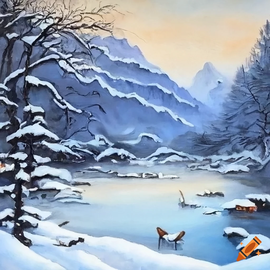 Japanese oil painting of snowy mountainside on Craiyon Japanese oil painting of snowy mountainside on Craiyon