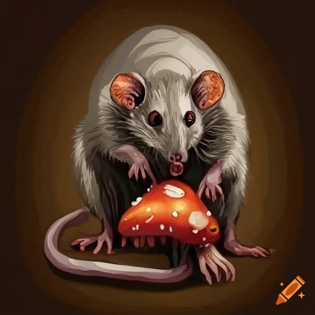 Engraving of a rat with armored plates holding a mushroom on Craiyon