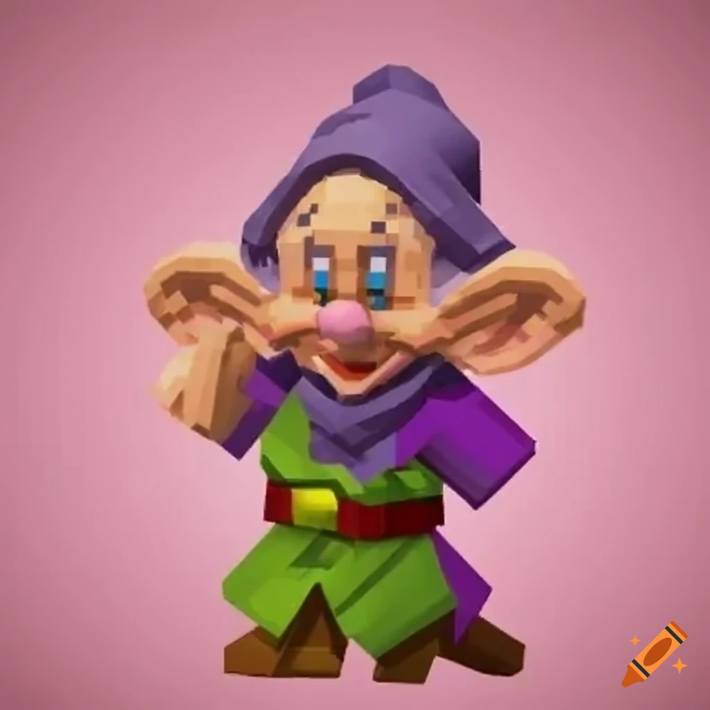 Minecraft style illustration of a dopey dwarf on Craiyon