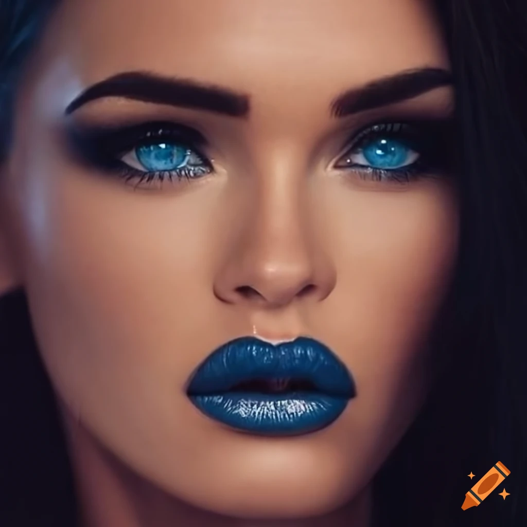 Portrait of a beautiful woman with blue catlike eyes on Craiyon