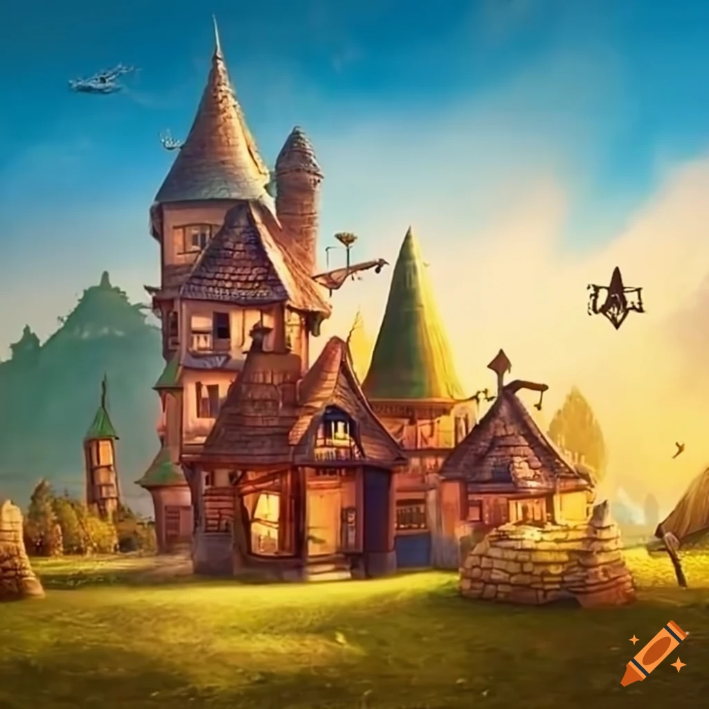 Artistic depiction of a magical village