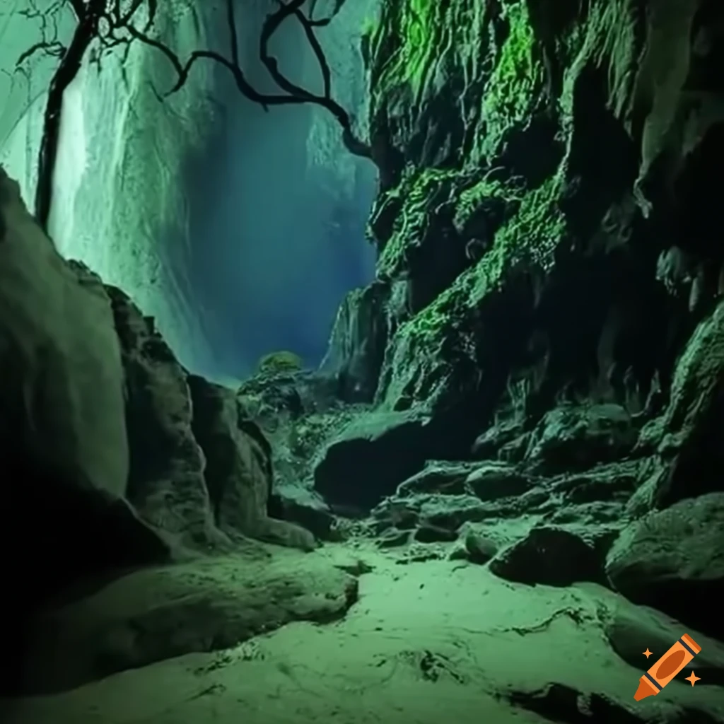 Mysterious cave in a dense jungle on Craiyon