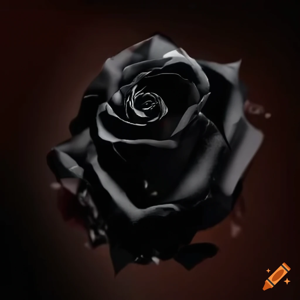 Artistic portrayal of a black rose and shattering diamonds