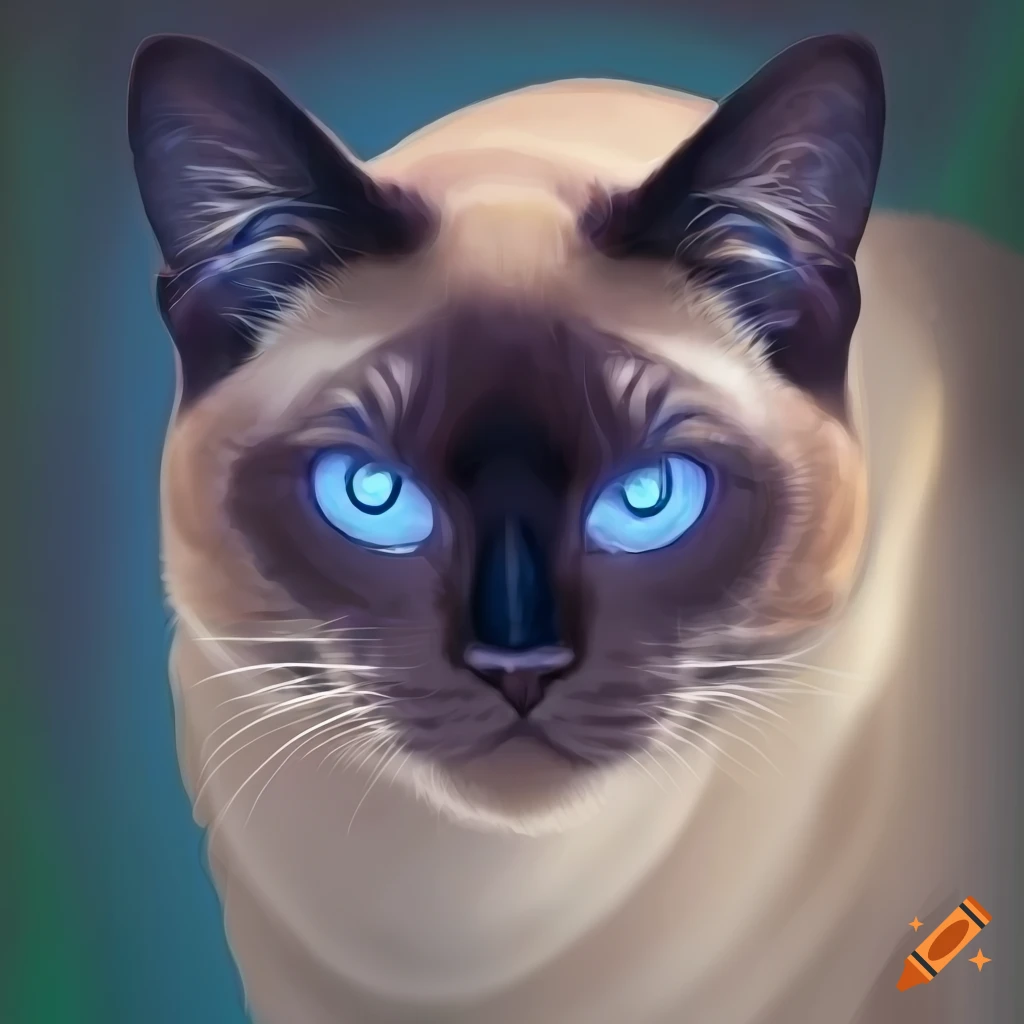 Digital art of a smooth-haired thai cat by a lake