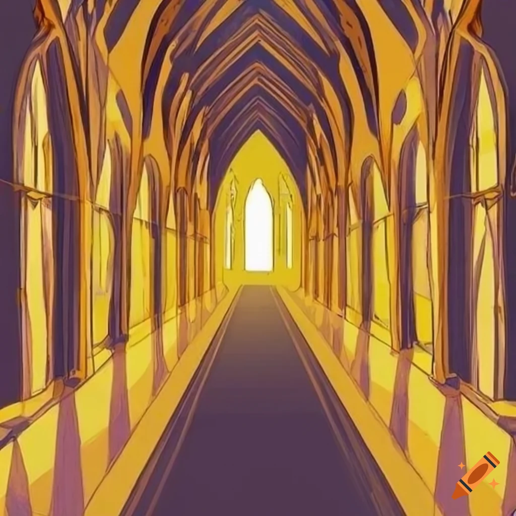 Isometric art of a grand golden hallway on Craiyon