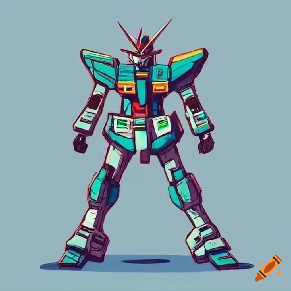 Colored line drawing of a gundam robot on Craiyon