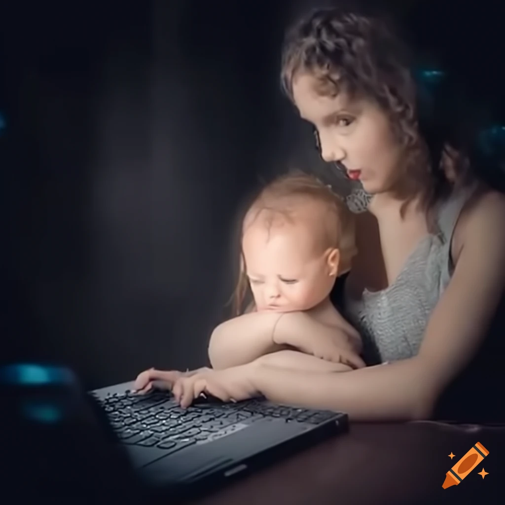 Woman on computer with family beside her on Craiyon