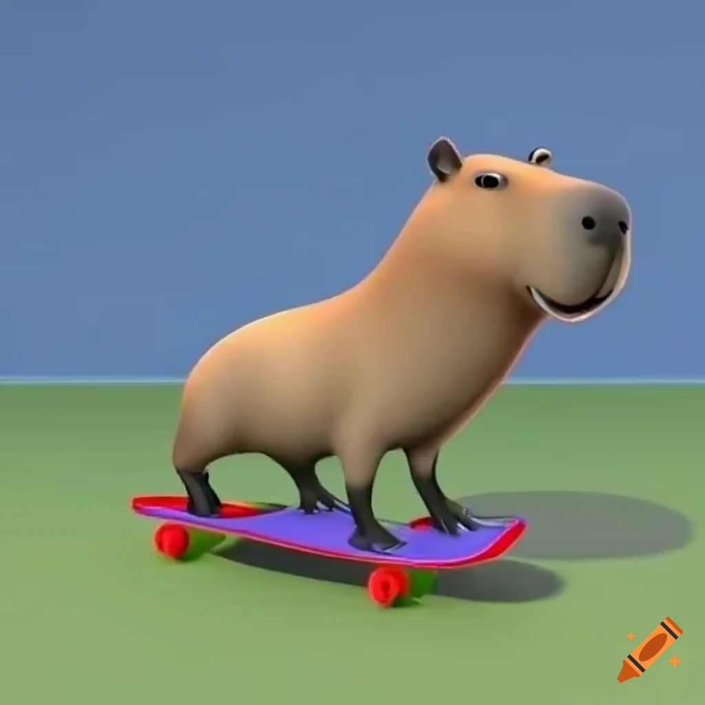 Cute capybara riding a skateboard on Craiyon