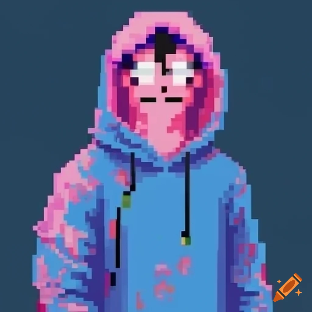 Pixelated glitchart of black hoodie and balaclava with retro gaming ...
