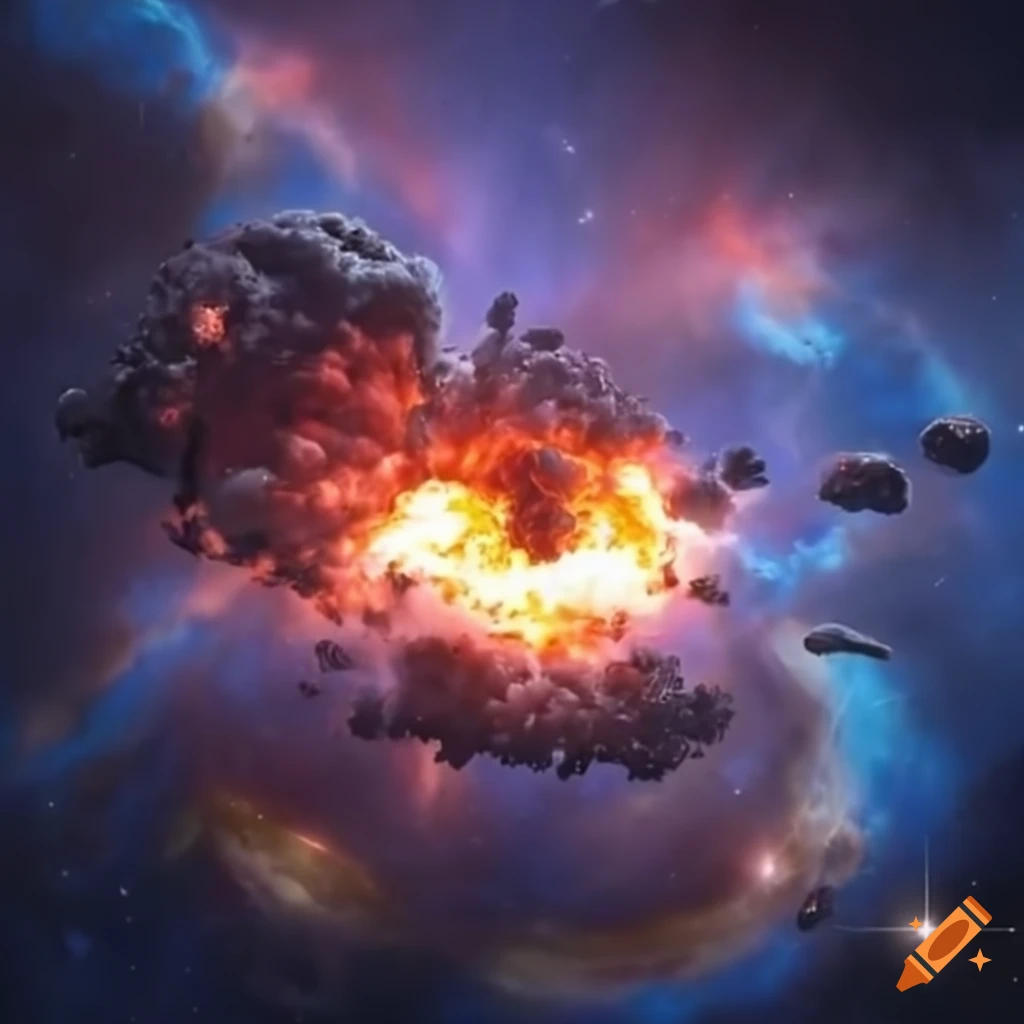 Massive starship explosion in space