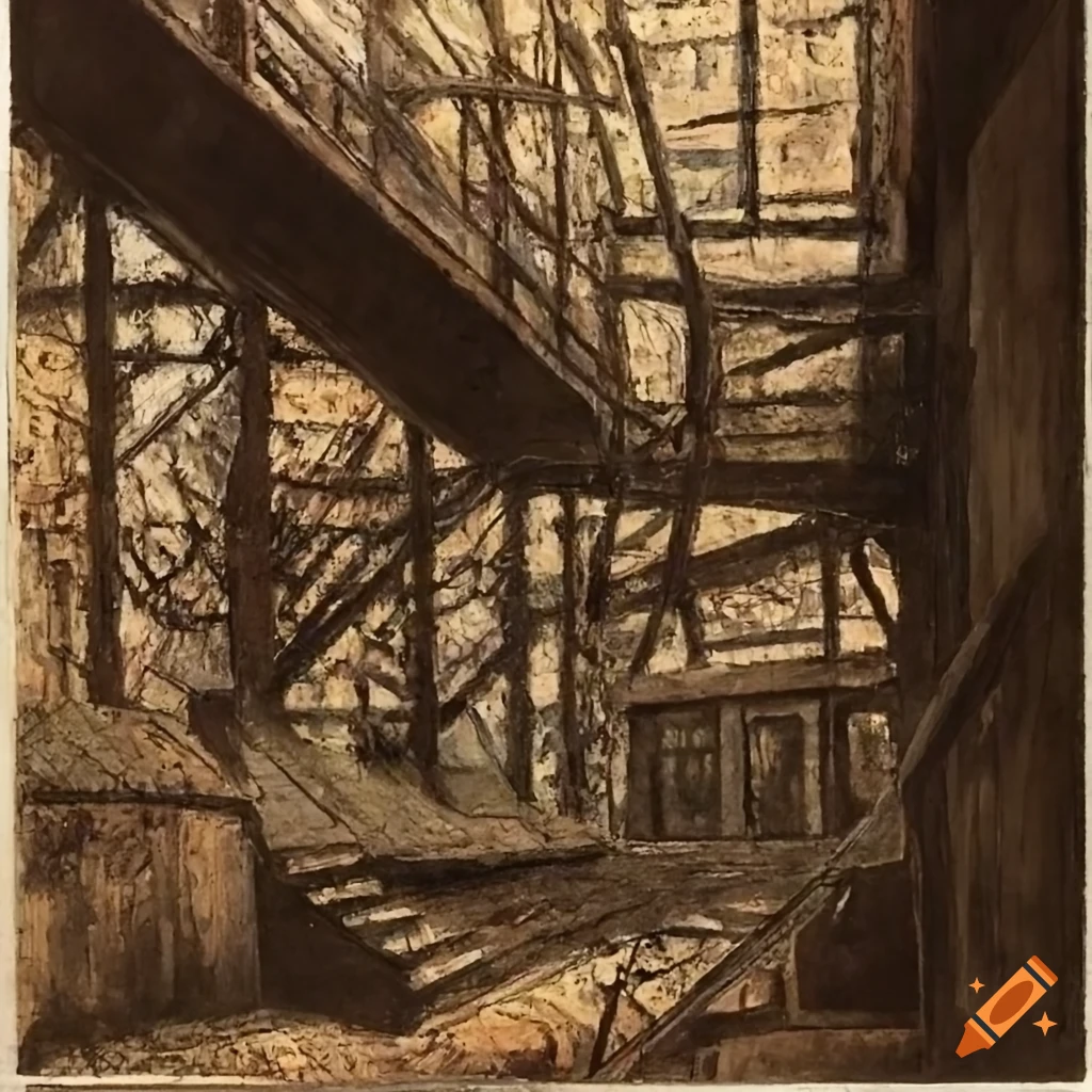 Abandoned factory with unique structures and climbing plants