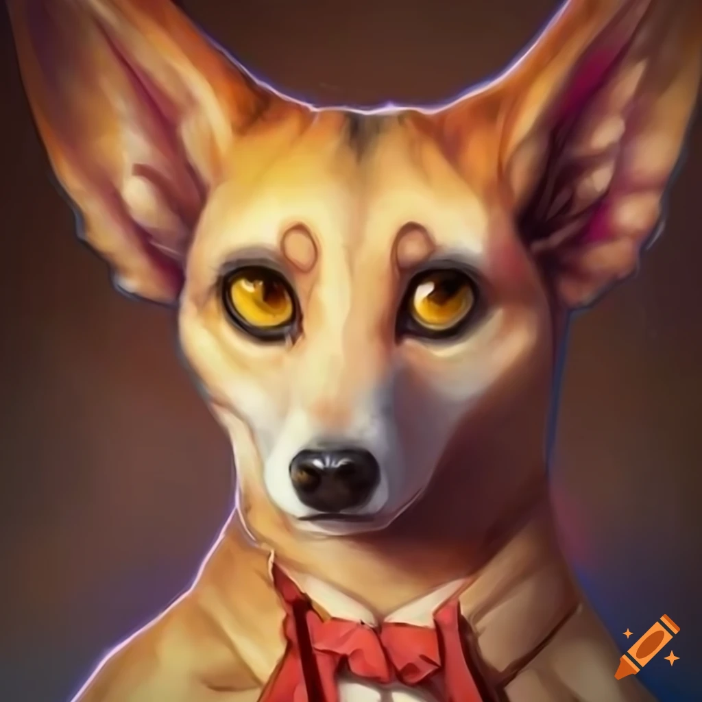Anthropomorphic dingo with yellow eyes in anime art style