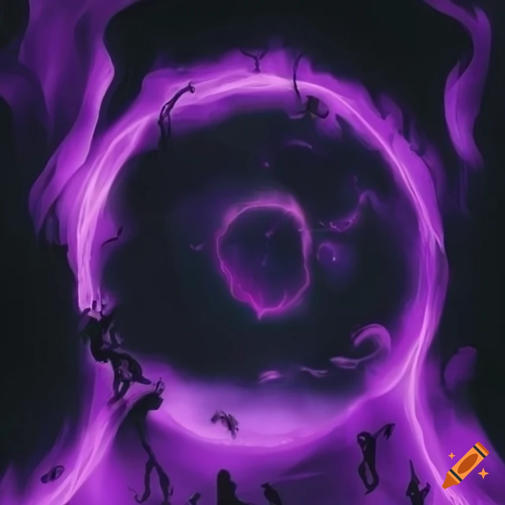 Mysterious silhouette surrounded by purple magic runes on Craiyon