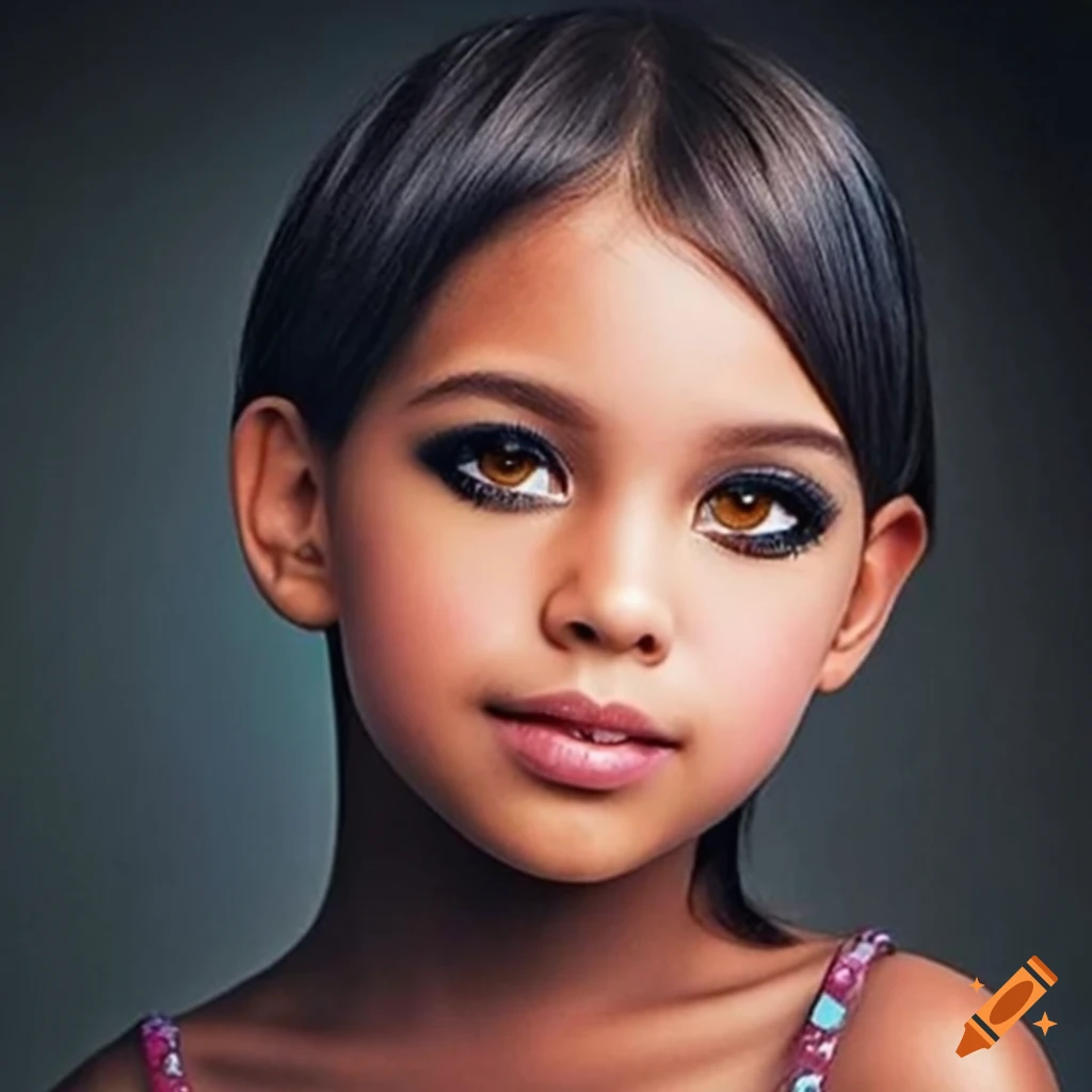 Close-up of a cute Hispanic girl with stylish makeup on Craiyon