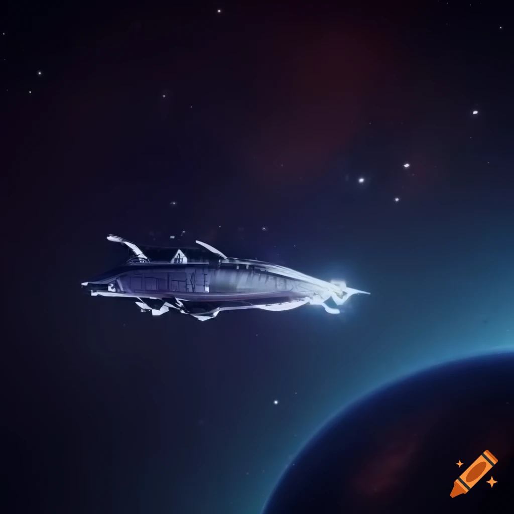 Spaceship in detailed voxel art flying in deep space on Craiyon