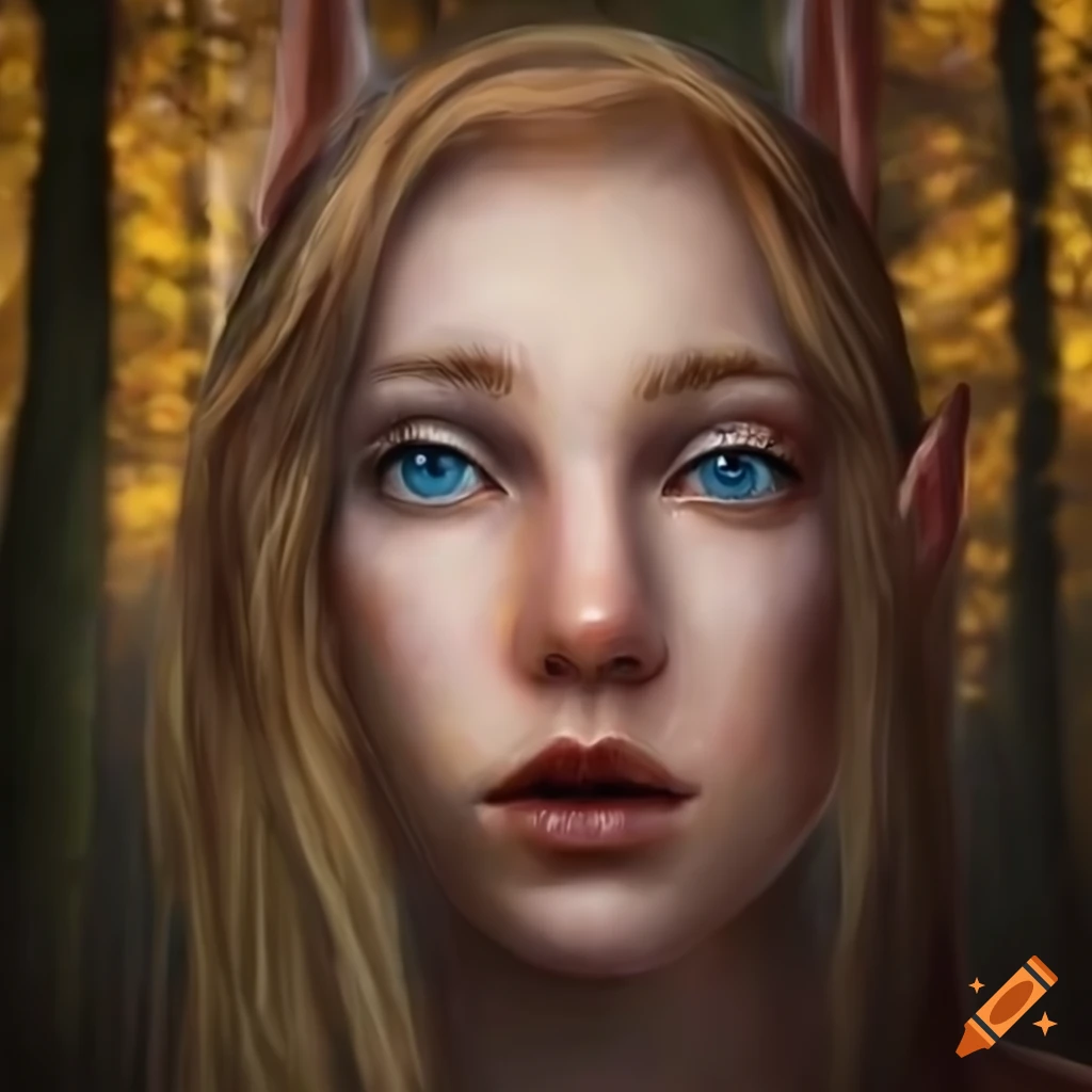 Hyper realistic portrait of an elf maiden in a forest on Craiyon