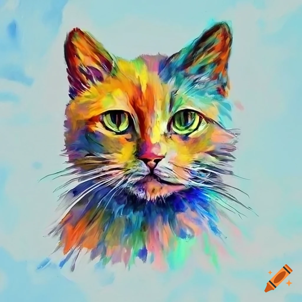Impressionist painting of a colorful cat