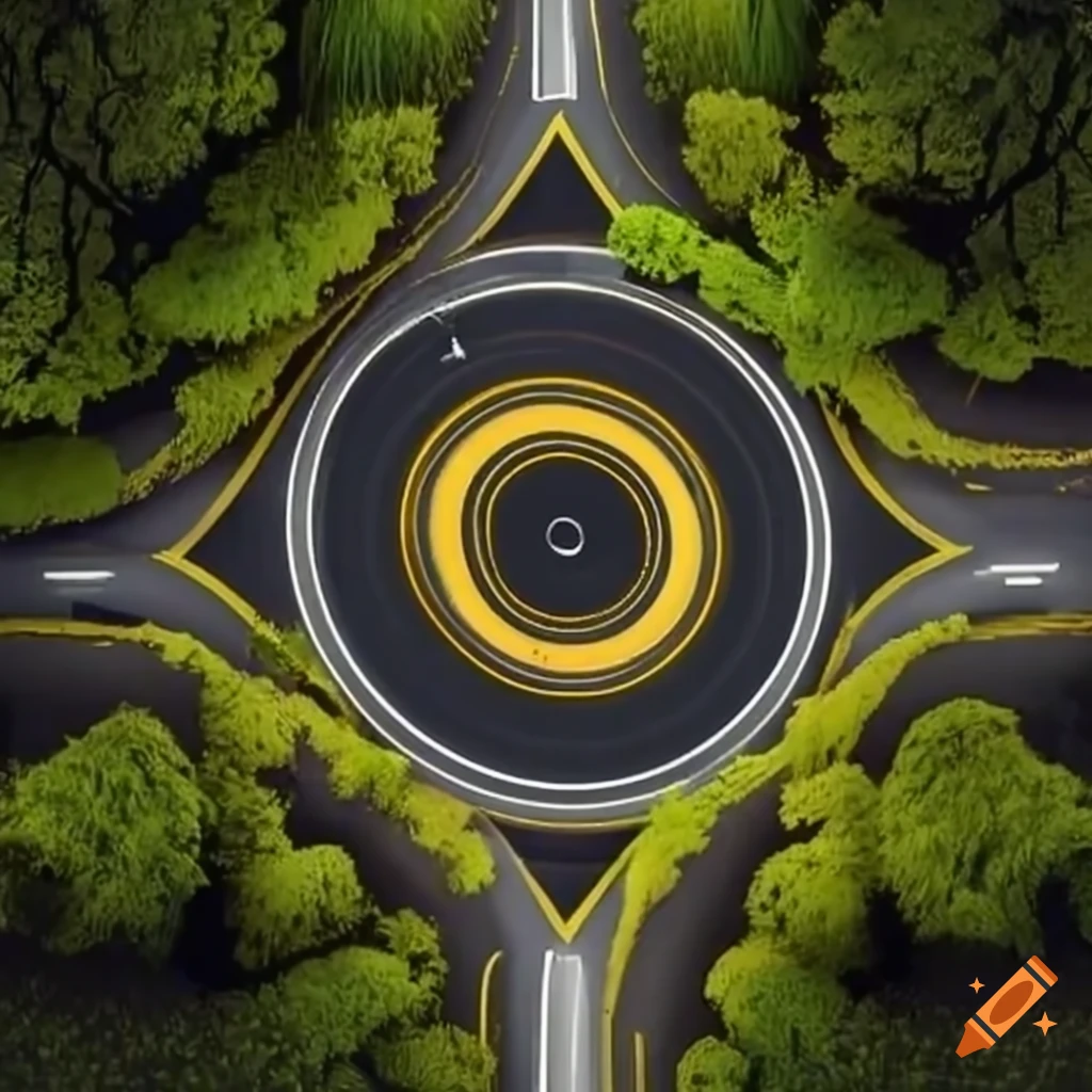 Cars on a circular road surrounded by trees on Craiyon