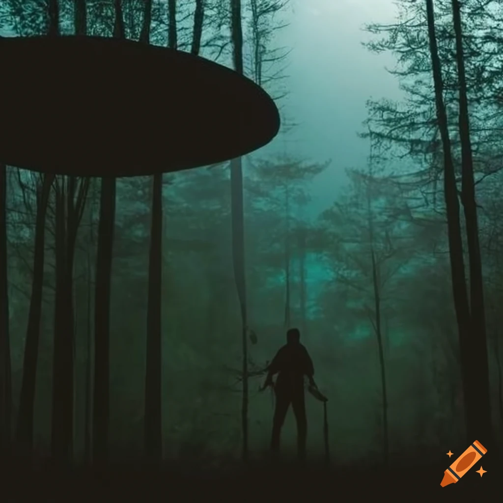 Night scene of a landed ufo in a forest on Craiyon