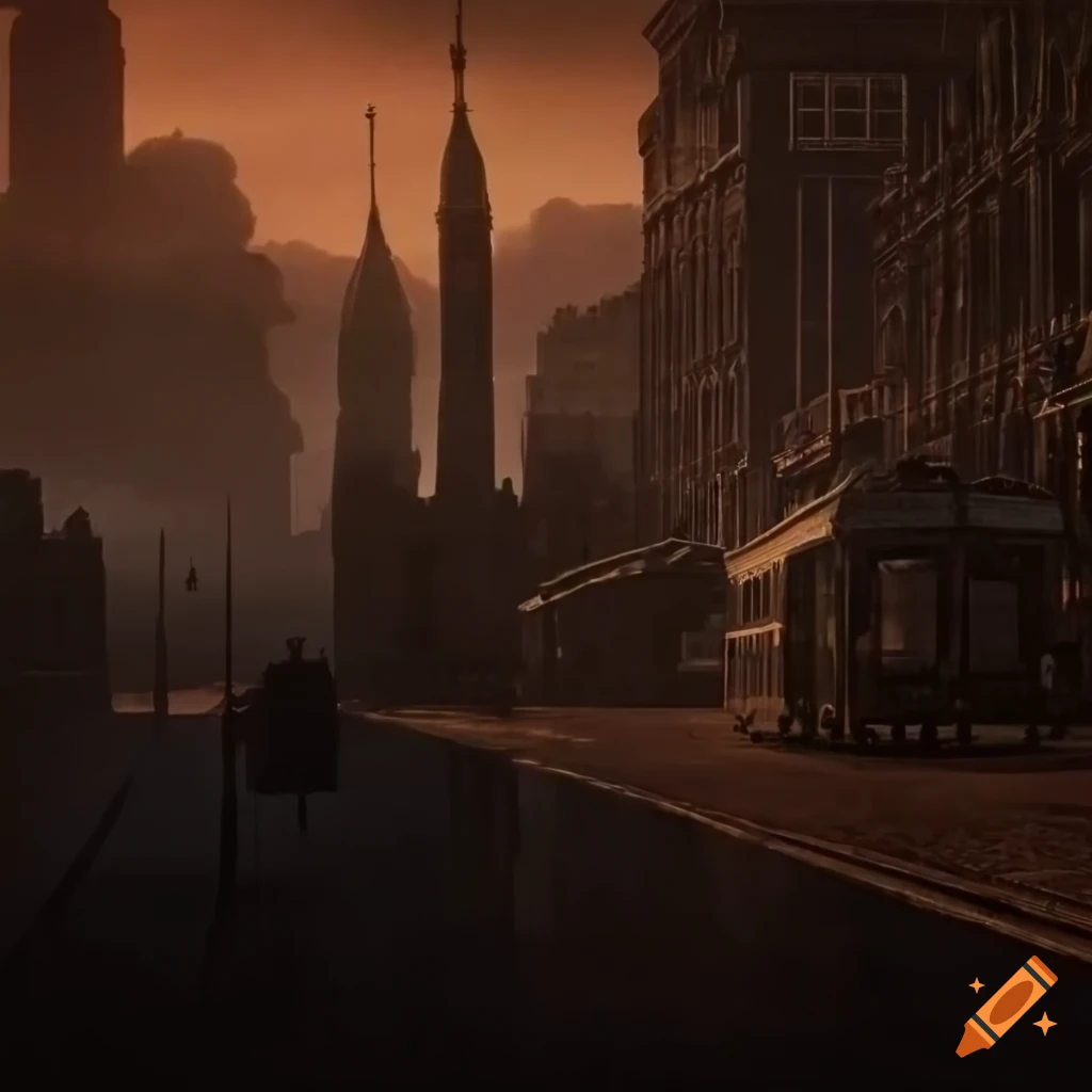 Close-up of a bustling early 1900s alien city on Craiyon