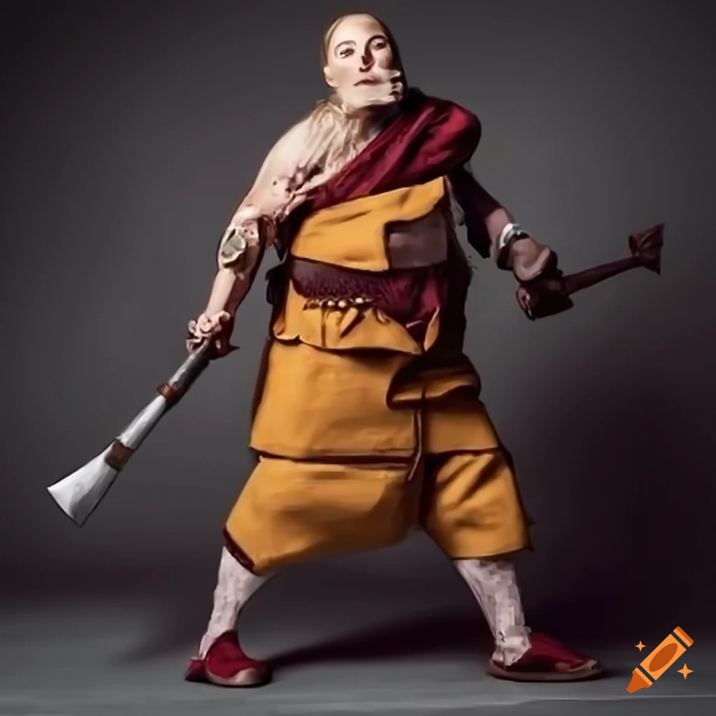 Image of a fierce dwarf monk with a battle axe on Craiyon