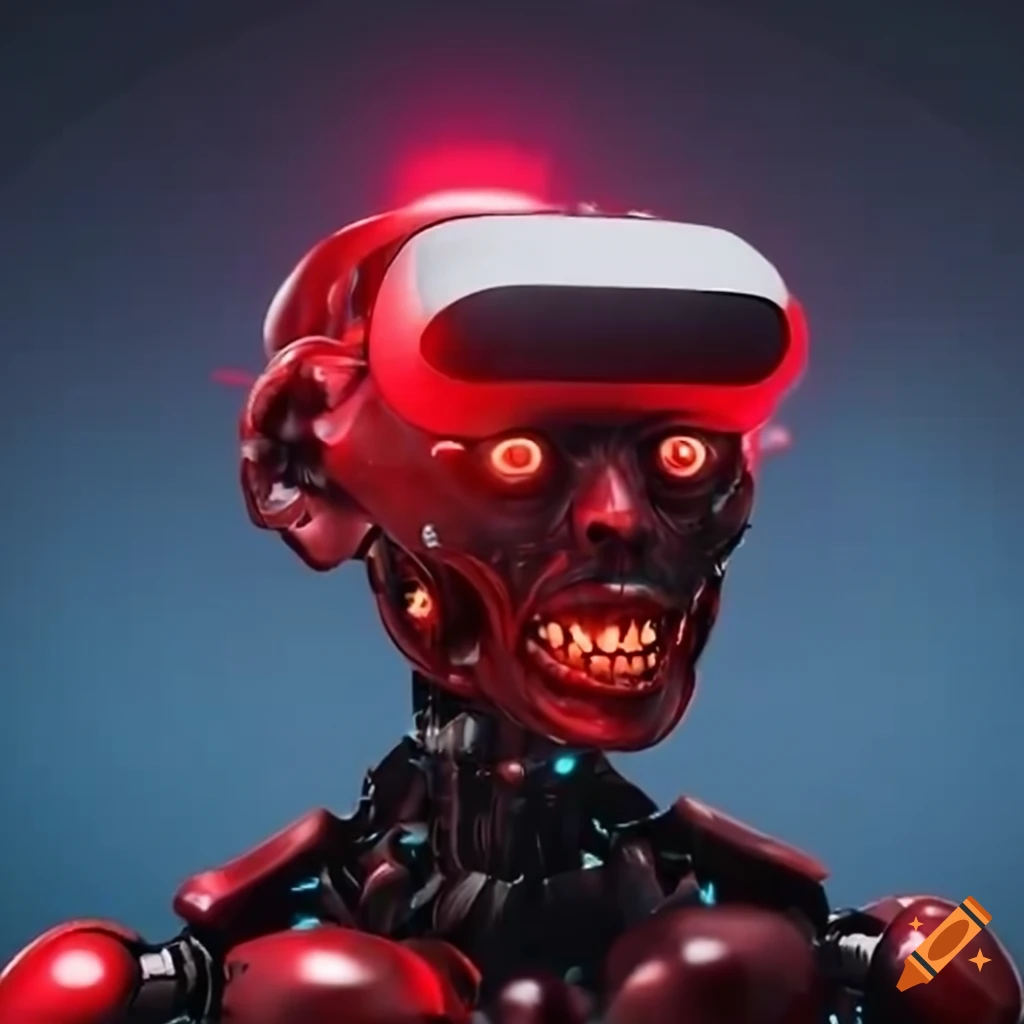 Scary black robot with a pumpkin head and glowing eyes on Craiyon