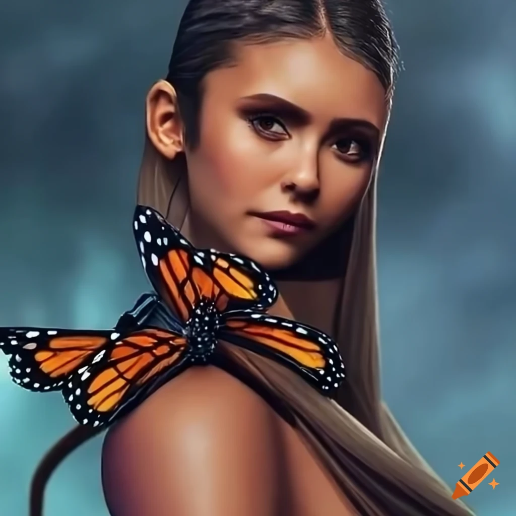 Female superhero with monarch butterfly wings