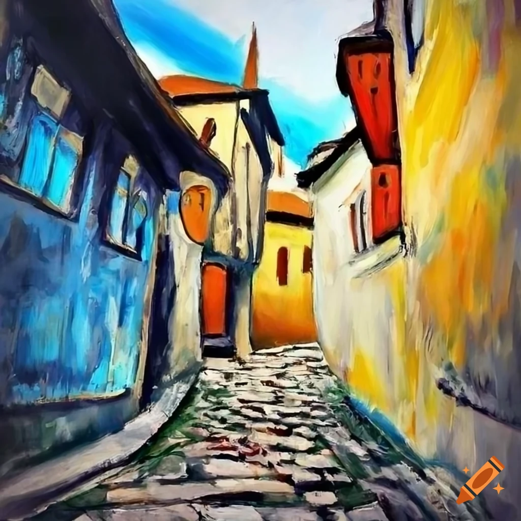 Painting of an old Bosnian street by Modigliani on Craiyon