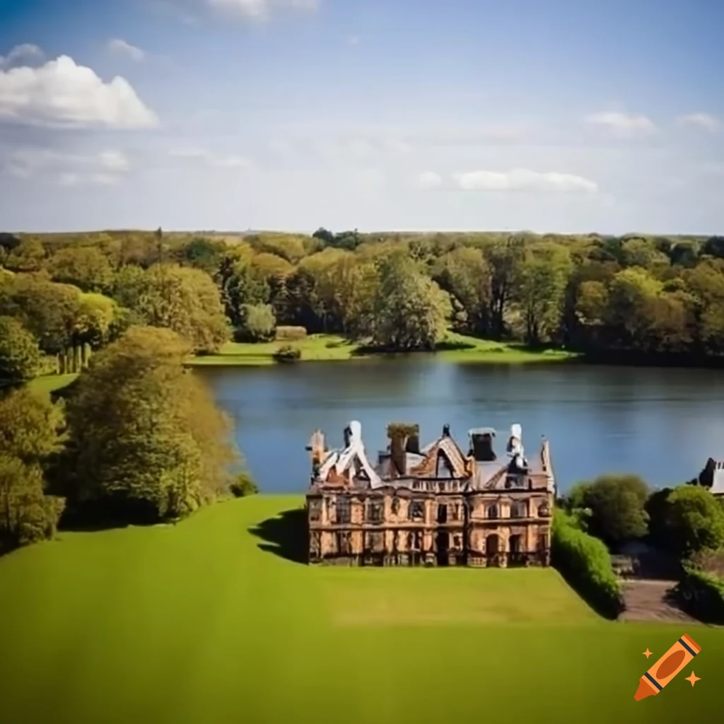 Imposing prep school with a moat and forest backdrop on Craiyon